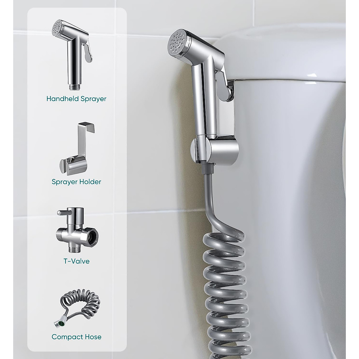 Ultra Light Bidet Toilet Sprayer Head Rustless Handheld Bidet Sprayer Cloth Bathroom Diaper Sprayer for Kitchen and Toilet (4PCS:Sprayer, T-Valve Kit, Water tank hook, Spring Flexible Shower Hose)