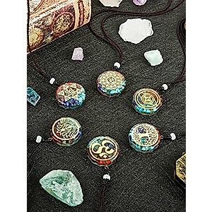 Batiyeer 10 Pieces Chakra Necklace Orgonite Necklace Crystal Pendant Necklace Spiral Chakra Healing Energy Necklace Adjustable Reversible Pendant for Women Men,1.4 Inches (Novelty)