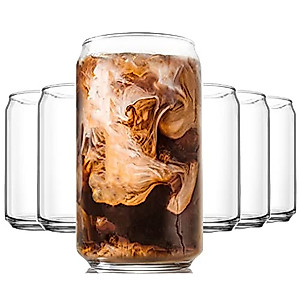 BENETI Iced Coffee Drinking Glasses Set of 6-16 Oz Glass Cups, European Quality Coffee Mug, Gifts for Women, Cocktail Glasses, Can Glass for Beer, Dishwasher Safe Coffee Accessories, Glass Tumbler