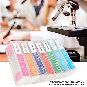 Hilitand 35pcs Biology Microscope Slide Glass Biological Prepared Slide Seven Type Biology Slide Lab Specimens Set