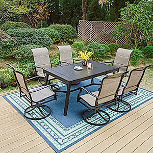 HERA'S HOUSE 7 Pieces Patio Dining Set, Outdoor Dining Set for 6, 6 x Dining Chair, 1 x Rectangular Expandable Large Surface Metal Dining Table for Patio, Lawn, Garden, Porch