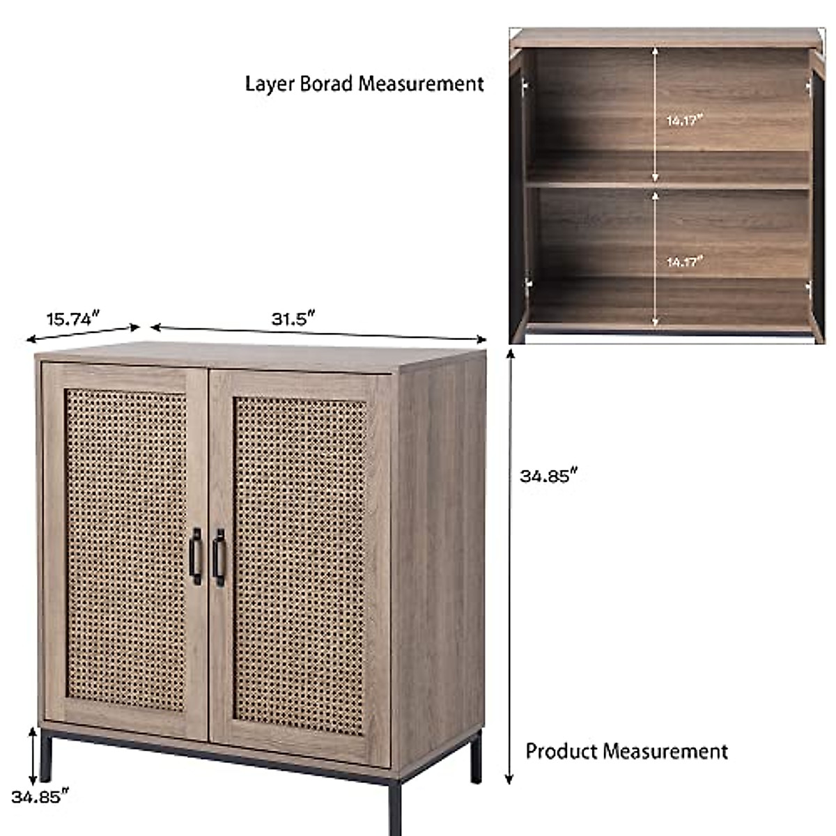 BIRASIL Sideboard Buffet Cabinet, Rustic Storage Cabinet with Rattan Doors for Entryway/Hallway, Accent Liquor Cabinet for Home Kitchen Living/Dinning Room (Natural Oak)