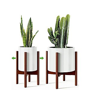 MUDEELA Adjustable Plant Stand Indoor, Bamboo Plant Stand 8 to 12 Inches, Single Floor Plant Stand for Indoor Plants, Bamboo Dark Brown Planter Stand for Indoor Plants, Pot Plant Not Included