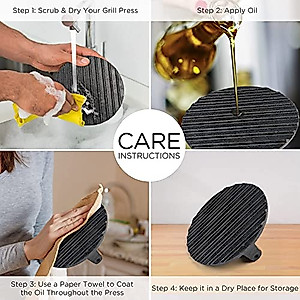 LotFancy Cast Iron Grill Press, 7 Inch, Smash Burger Press for Griddle, Round Bacon Meat Smasher, Wood Handle