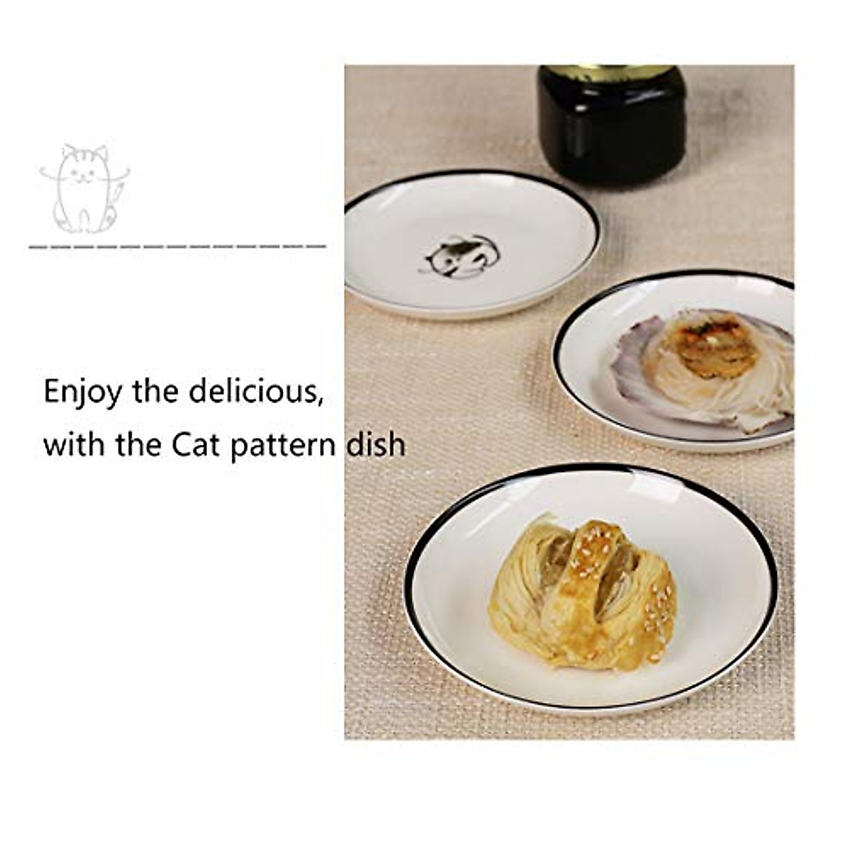 Cat Ceramic Side Sauce Dishes Seasoning Dish, Sushi Soy Dipping dish,Cookie Serving Dishes,Meow Porcelain Small Tea Bag Holder Set of 4 (Cat)