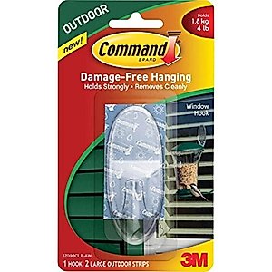 Command Large Clear Outdoor Plastic, Window Hook, 3 Piece (1 Hook, 2 Strips)
