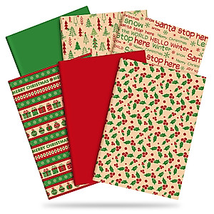 Whaline Christmas Tissue Paper Kraft Xmas Red Green Wrapping Paper 19.7 x 13.8 Inch Assorted Xmas Tree Holly Berry Christmas Tissue Paper for Gift Bags Holiday DIY Crafts Decor, 90 Sheet