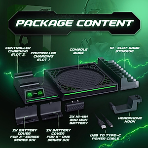 TNP Vertical Stand for Xbox Series X - Series X Charging Station for Controller with 2 Pack 300mAh Rechargeable Battery for Xbox Series X Controller - 10 Slot Game Storage and Headset Hook