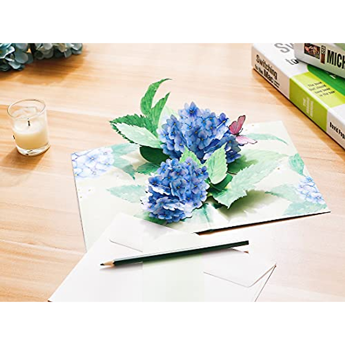 Liif Hydrangea Blossoms Butterfly 3D Greeting Pop Up Mother's Day Card, Spring, Summer, Anniversary, Fathers Day, Get Well, Thinking Of You, All Occasion, Happy Birthday Cards For Mom, Women, Her | With Message Note & Envelop | Large Size 8 x 6 Inch