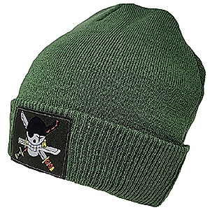 Ripple Junction One Piece Anime Watchman Knit Beanie Stitched Patch Roronoa Zoro Jolly Roger Winter Hat Green