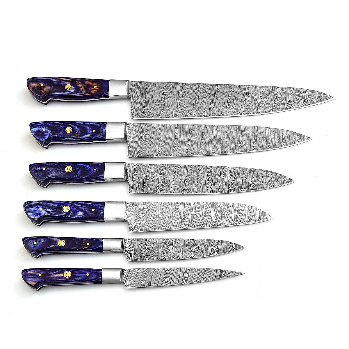 Randy Custom Handmade Damascus Kitchen Knife Set- Steel Blade Chef Knives Sets With Leather Roll Case Bag-6pc Professional Chef's Butcher, BBQ set Purple Wood, (1071 purple)