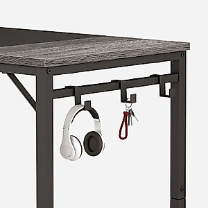 HOOBRO Computer Desk, Home Office Desk with Power Outlet, Modern Study Writing Desk with 3 Hooks for Study Room, Home Office, Sturdy and Stable, Easy to Assemble, Charcoal Gray and Black BC40UDN01