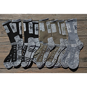 MIRMARU M202-Medium-Men's 5 Pairs Multi Performance Outdoor Sports Hiking Trekking Crew Socks (2Black,2Olive,1Char)