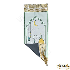 Egyptian Prayer Rug Muslim Carpet Mat Islamic Childrens Salat Small Kids Janamaz Sajda Rugs Sajadah Namaz Child Toddler Mosque Mini Praying Musallah Salah Gebetsteppich Masged Ramadan (Light Green)