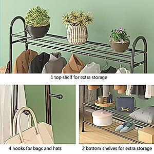 Grade one Metal Clothes Rack with 3-Tier Shelves, Heavy Duty Clothing Rack for Hanging Clothes, Garment Rack for Clothes. Shoes and Bags Storage and Organizer, black