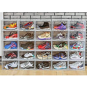 EZB - Magnetic Shoe Storage Box Drop Side/Front Sneaker Case Stackable Container XL (Crystal Clear, 2 Pack)