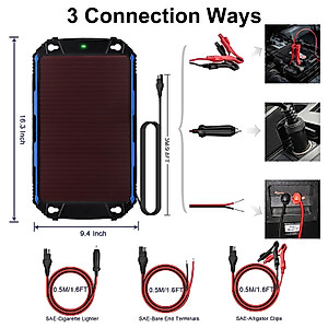 SUNER POWER Waterproof 5W 12V Solar Battery Charger & Maintainer Pro, Built-in UltraSmart MPPT Charge Controller, 5 Watt Solar Panel Trickle Charging Kits for Car Automotive Boat Marine RV Trailer