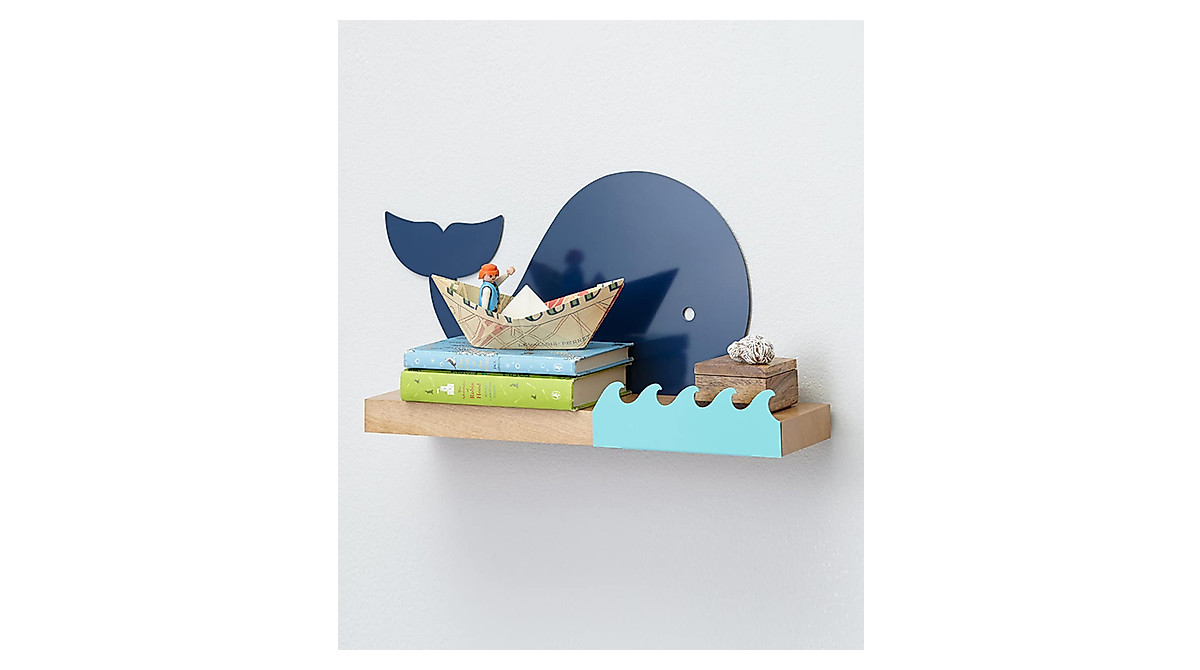 Kids Whale Wall Shelf - Nursery Decor & Baby Room Organizer