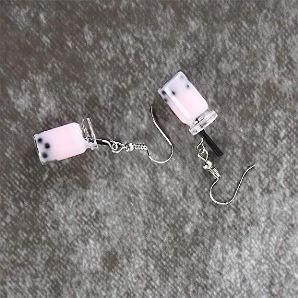 CH Cute Pearl Milk Tea Dangle Earrings Funny Earrings for Women Girls Valentine's Day Earrings,Pink