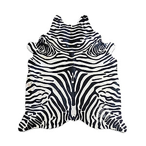 Safari Zebra Print Black on Off White Genuine Cowhide Rug 6 x 7 ft. 180 x 210 cm