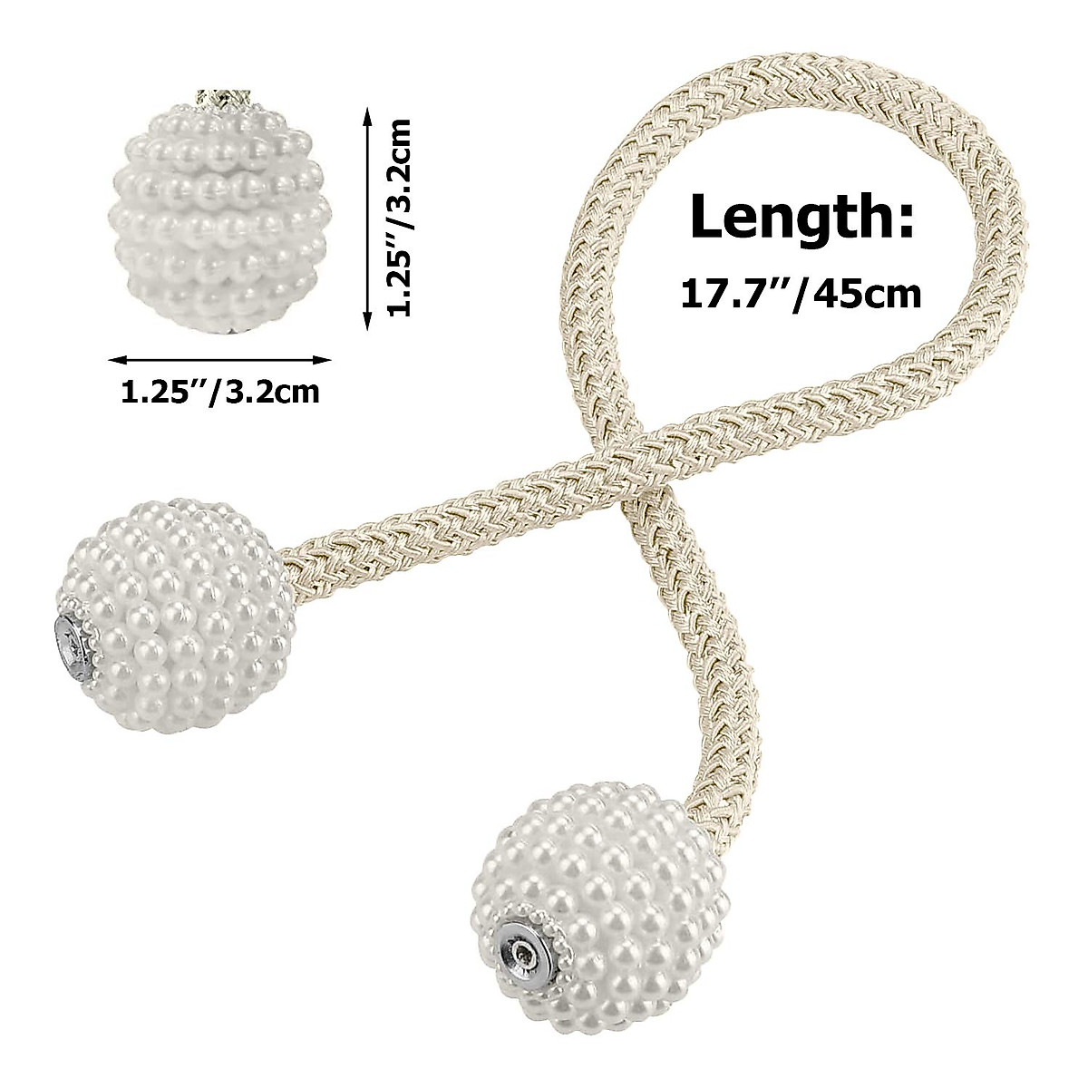 8 Pack Curtain Tiebacks, Drape Tie Backs Decorative Curtain Holdbacks Holder Magnetic Curtain Tiebacks for Window Draperies, No Tools Required- Square and Pearl Shape (Beige)