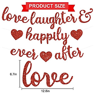 BEISHIDA Glitter Love Laughter Banner(Pre-Strung),NO DIY, Bachelorette Party Sign Garland,Wedding party Decorations,Wedding Decorations For Reception,Bridal Shower Supplies(Red)