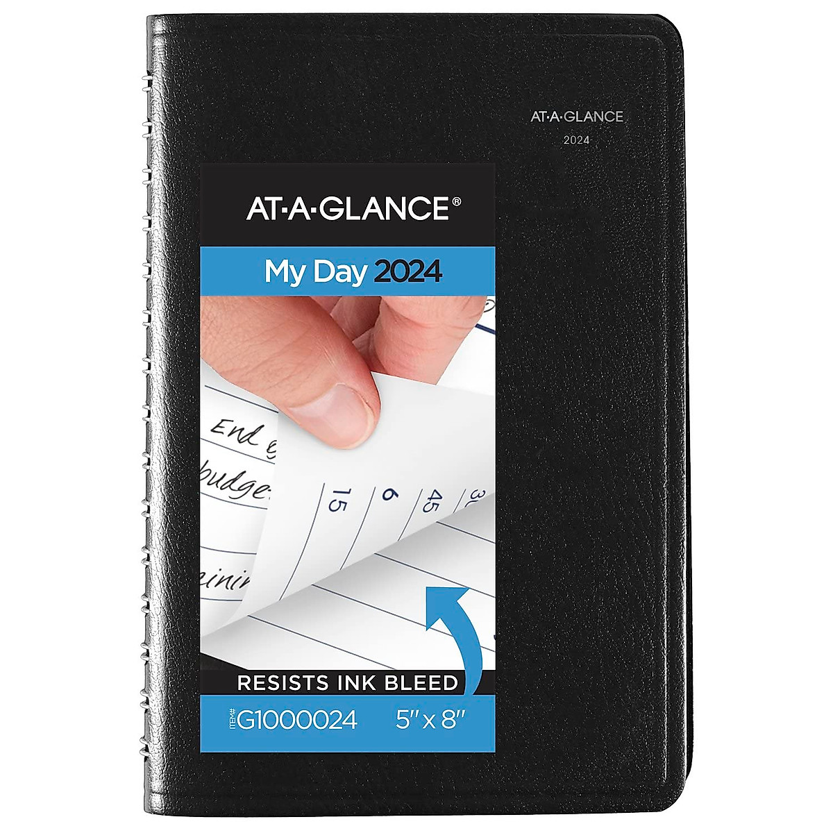 AT-A-GLANCE 2024 Daily Planner, DayMinder, Quarter-Hourly Appointment Book, 5" x 8", Small, Black (G1000024)