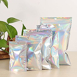 100 Pcs Zip Plastic Bag Aluminum Foil Hologram Food Pouch Small Water Proof Zipper Reclosable Pouches(5.9inch)