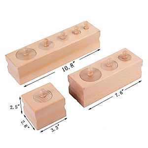 Montessori Toys for Babies 6-12 Months Wooden Knob Log Mini-Cylinder Block Preschool Learning Baby Game Sensory Toys for Kids(3 Piece Set)