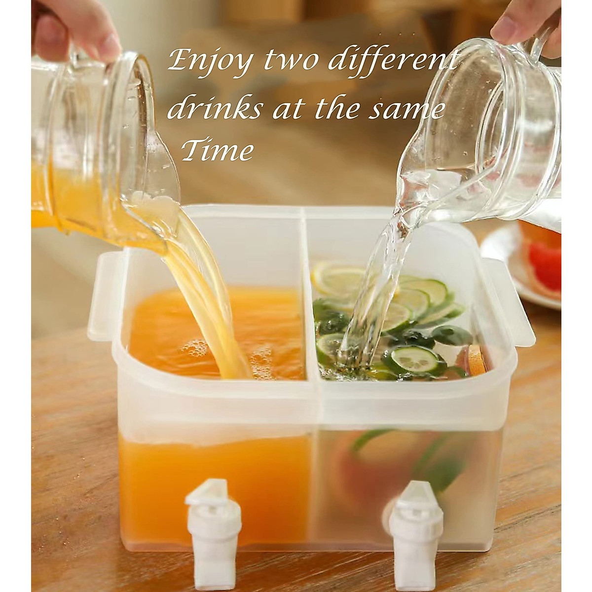 CGIZEA Plastic Drink Dispenser with 2 Spigots for Fridge, Beverage Drink Dispenser Countertop Water Container Iced Juice Lemonade Dispenser for Daily Party Use, 1.32 Gallon