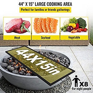 VEVOR Fire Pit Cooking Grill Grate 44 x 15 in Foldable Rectangle Campfire BBQ Rack, Heavy Duty X-Marks with Portable Handle & Support Wire for Outdoor Picnic Party & Gathering, Black