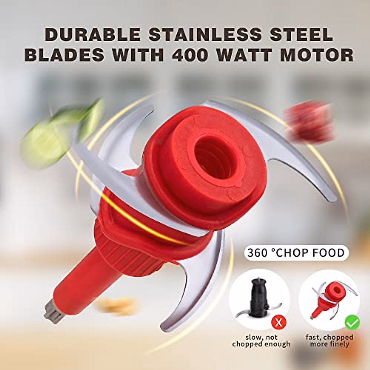 PULOYA Mini Food Processor 2-Cup Small Electric Food Chopper for Vegetables, Meat, Onion, Garlic, Fruits and Nuts, 2 Speed Plus Pulse, 400-Watt, Red