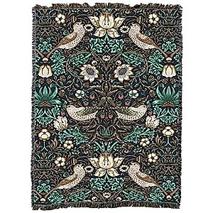 Pure Country Weavers William Morris Strawberry Thief Slate Blanket XL - Arts & Crafts - Gift Tapestry Throw Woven from Cotton - Made in The USA (82x62)