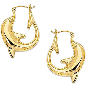 14k Yellow Gold Dolphin Hoop Earrings - 18x22 mm, 1.5gr.