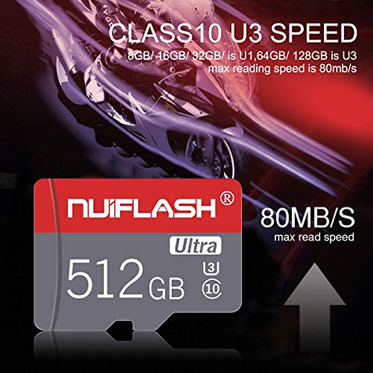 Micro SD Card 512GB Mini SD Card High Speed TF Card Class 10 Memory Card 512GB with Adapter for Smartphone,Body Camera and Drone