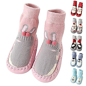 Toddler Tennis Shoes Shoes Autumn and Winter Boys and Girls Floor Socks Shoes Flat Bottom Non Slip Fleece Baby Booties (D, 7 Toddler)