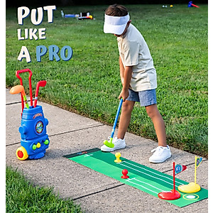 ToyVelt Toddler Golf Set - Kids Golf Clubs with 6 Balls, 4 Golf Sticks, 2 Practice Holes and a Putting Mat - Promotes Physical & Mental Development, Ideal Toddler and Kids Golf Set Gift for Boys 2-10