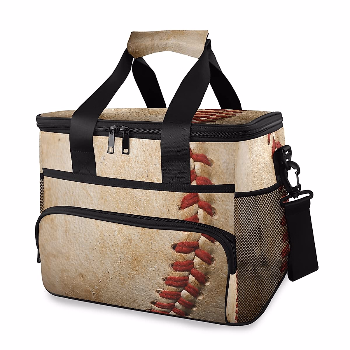 AUUXVA Cooler Bag Large Camping Cooler Tote Vintage Sport Ball Baseball Lunch Cooler Bag Insulated Waterproof Lunch Box for Picnic Beach Travel, Reusable Leakproof