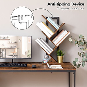 HOOBRO Tree Bookshelf, 5-Tier Bookcase Wooden Shelves, Floor Standing Storage Rack, for Display of CDs, Books in Living Room, Home Office, Wood Storage Rack for Bedroom, Rustic Brown BF04SJ01G1