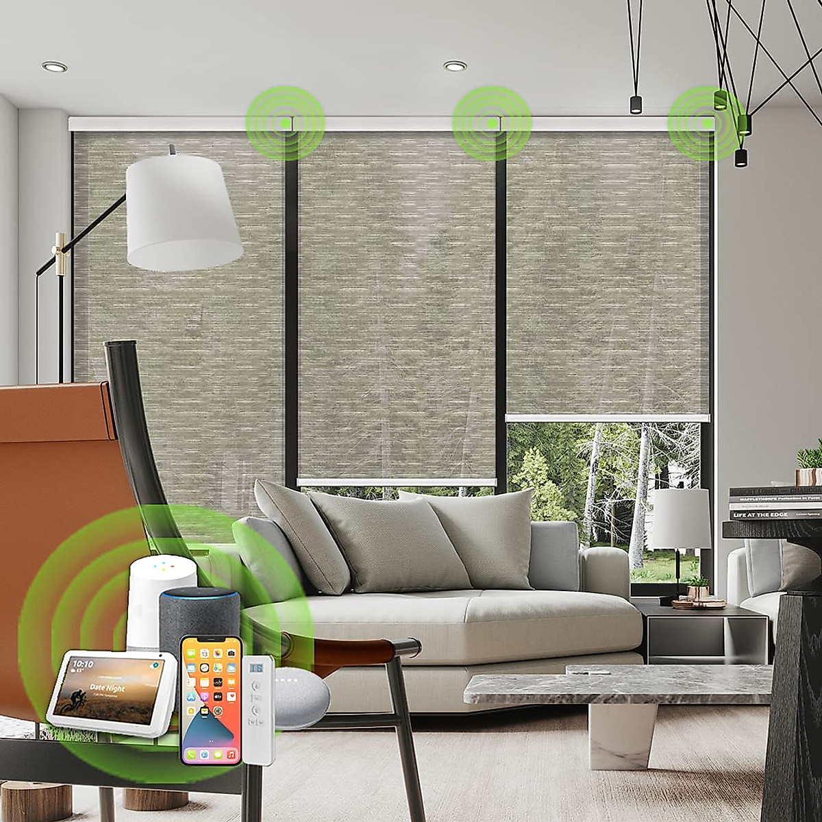 LEYBUSH Motorize Remote Control Blinds, Roller Window Shades(Rechargeable Build-in Battery) Smart Blind Shade Compatible with Smartphone App Smart Home Alexa Google Home, American Products