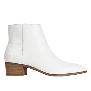 J. Adams Viper Booties for Women - White Faux Crocodile Print Material Pointed Toe Low Heel - 8