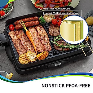 Indoor Grill Electric Korean BBQ Grill Nonstick, Removable Griddle Contact Grilling with Smart 5-Heat Temp Controller, kbbq Fast Heat Up Family Size 14 inch Tabletop Plate PFOA-Free, 1500W Black