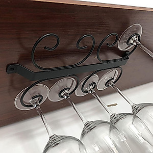 Wine Glasses Rack Under Cabinet Stemware Rack,Wine Glass Hanger Rack Wire Wine Glass Holder Storage Hanger for Cabinet Kitchen Bar BlackL