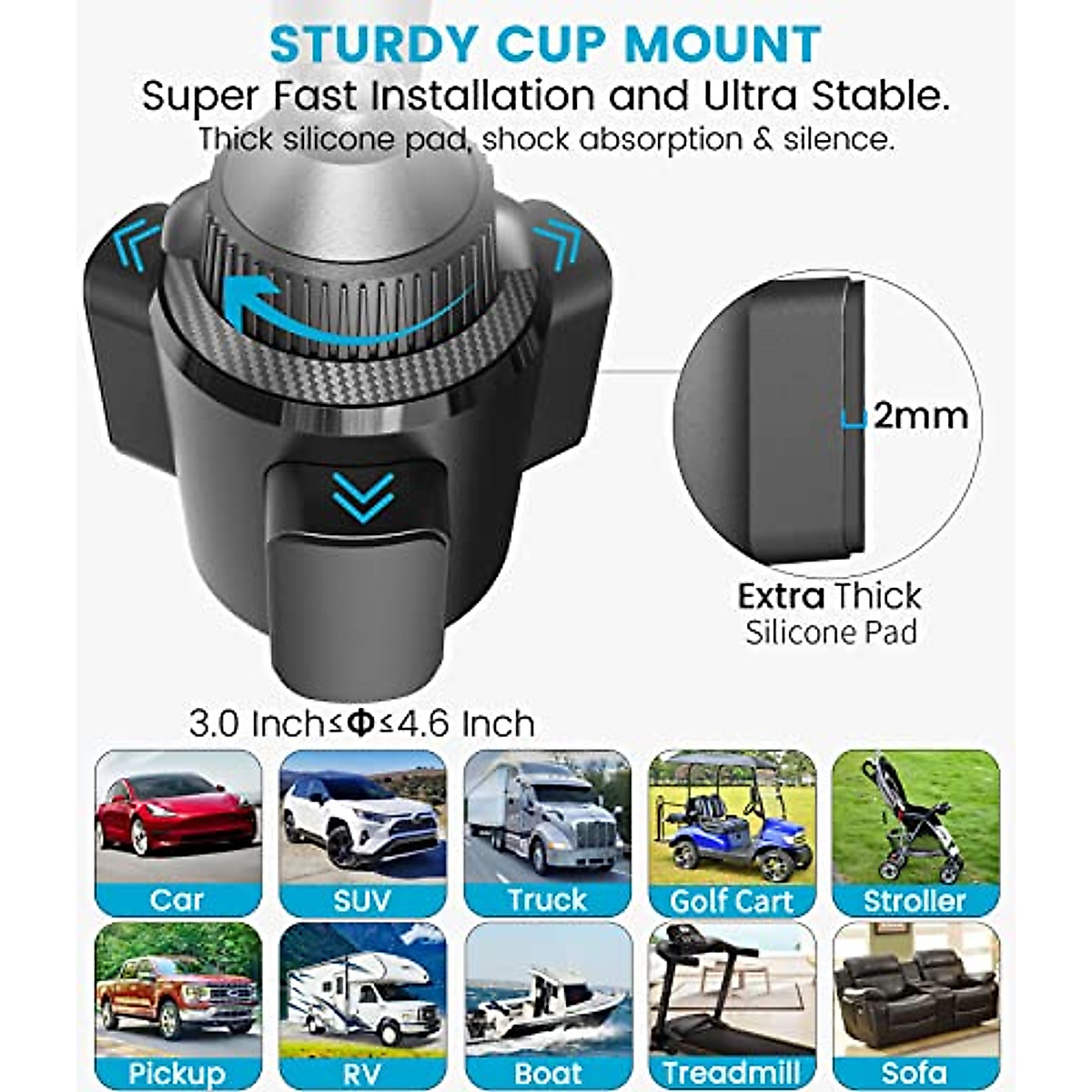 APPS2Car Phone Mount for Car Cup [Upgraded Version], Multi-Pivots Transmission Shaft Long Arm Cup Holder Phone Mount Solid Phone Holder Car Truck Compatible with All Phones iPhone Thick Case Friendly