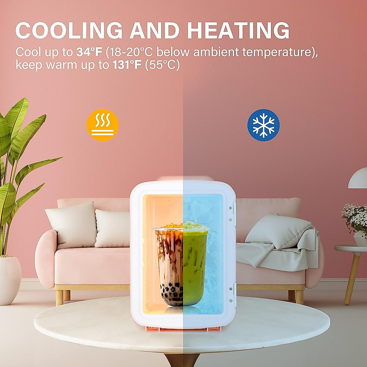 HealSmart Portable Mini Fridge, 4 Liter 6 Can Cooler and Warmer Compact Refrigerators 100% Freon-Free & Eco Friendly for Drinks, Food, Pink