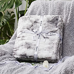Bedsure Sherpa Blanket Twin Size - Soft, Fuzzy & Fluffy Faux Fur - Warm, Cozy Blanket for Couch, Sofa and Bed, Tie Dye Design, Light Grey, 60x80 Inches