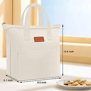 KUBYA Lunch Box for Women, Lunch Bag for Women Men Adult Simple Reusable Lunchbox Insulated Lunchbag Large Capacity Lunch Boxes Cute Cooler, with Food Storage Bags for Work, Office or Picnic (Beige)