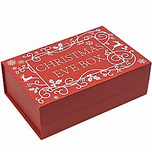 WRAPAHOLIC 1 Pcs Christmas Gift Box with Lid - 13.3 x 9 x 4 Inches Red and White Christmas Eve Box Lettering Design Gift Box, Collapsible Gift Box with Magnetic Closure and 2 Pcs Tissue Paper