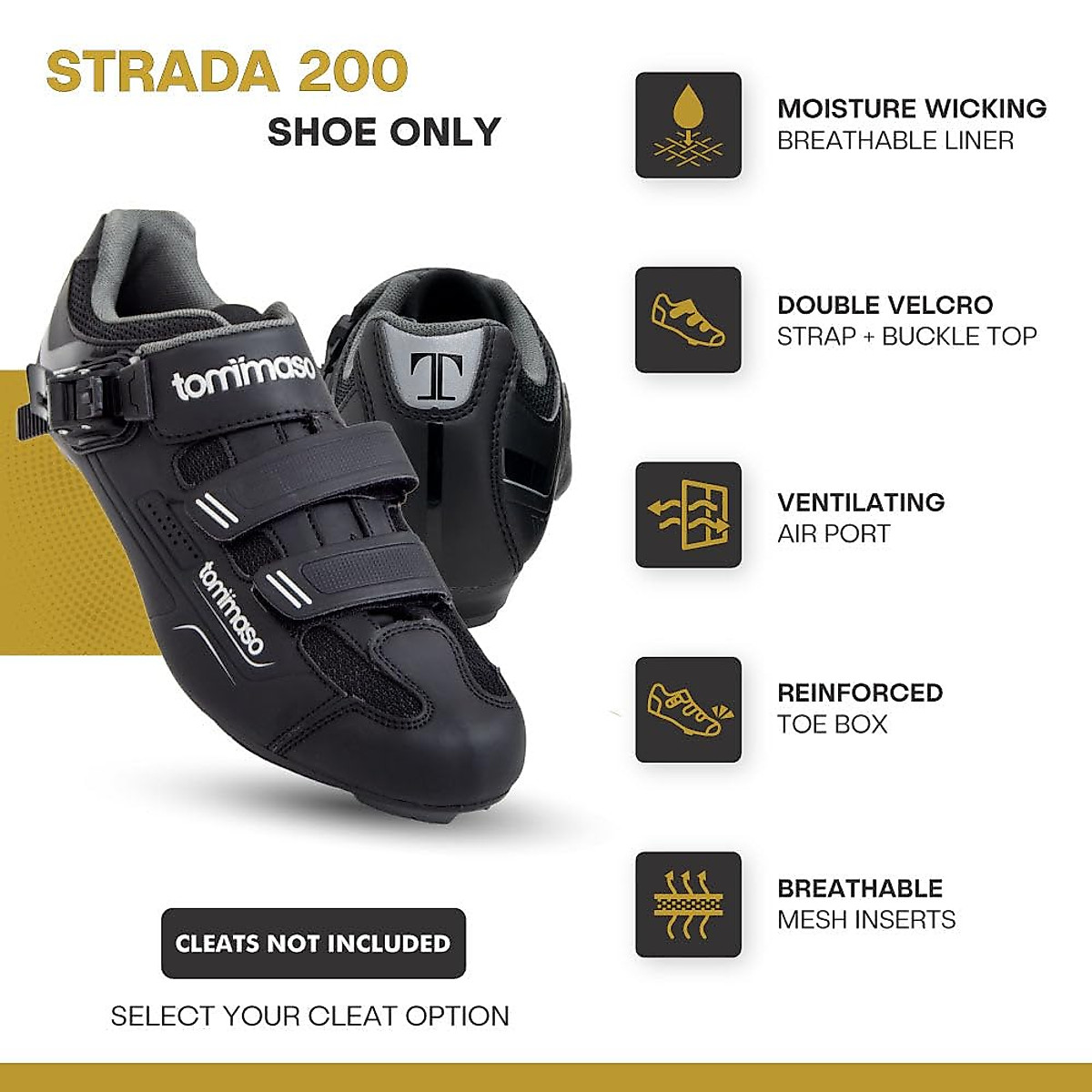 Tommaso Strada Men's Peloton Shoes & SPD Men's Cycling Shoes—2-in-1 Cycle Shoes—Works with Delta & SPD—Cycling Shoes for Men— Indoor Cycling Shoes—Road Bike Shoes for Men Cycling—Size US 11.5-12
