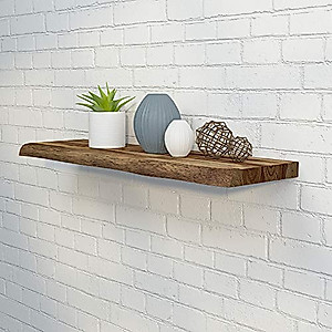 Interbuild Floating Shelf Wall Mounted, Acacia Wood Hanging Storage Shelf for Bathroom, Bedroom, Kitchen, Living Room, Office Decoration 35" x 10" - Brown